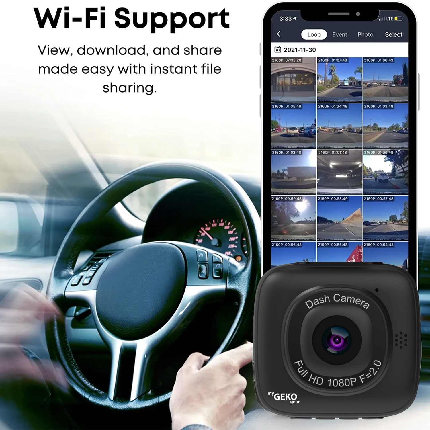 Orbit 500 1080P HD Wi-Fi Dash Cam - GekoGear