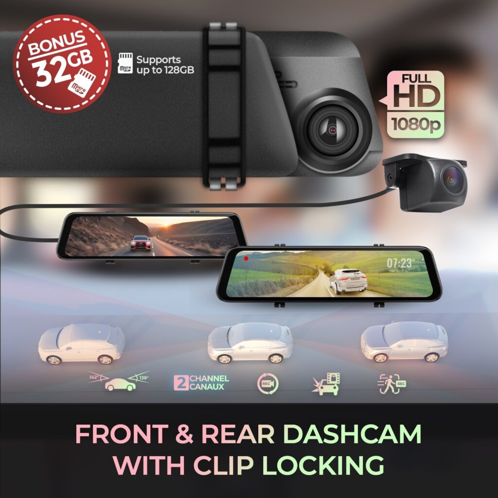 Orbit D100 2 Channel 1080P Front / 1080P Rearview Mirror Dashcam - GekoGear