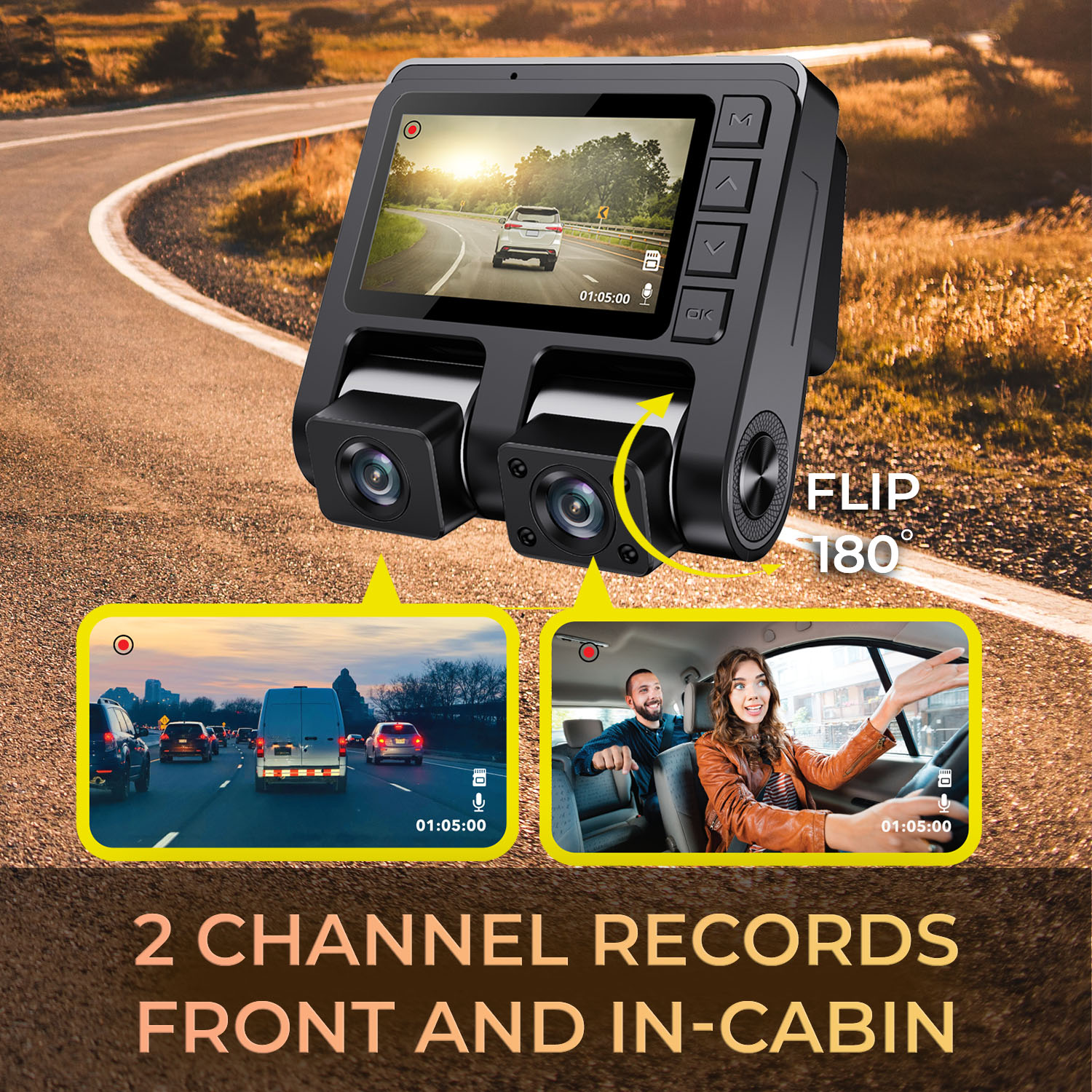 Orbit D110 2 Channel 1080P Front/Rear Dashcam With Display - GekoGear